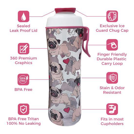 Pug Water Bottle 24 Oz Bpa Free Reusable Water Bottle With Cute Printed ...
