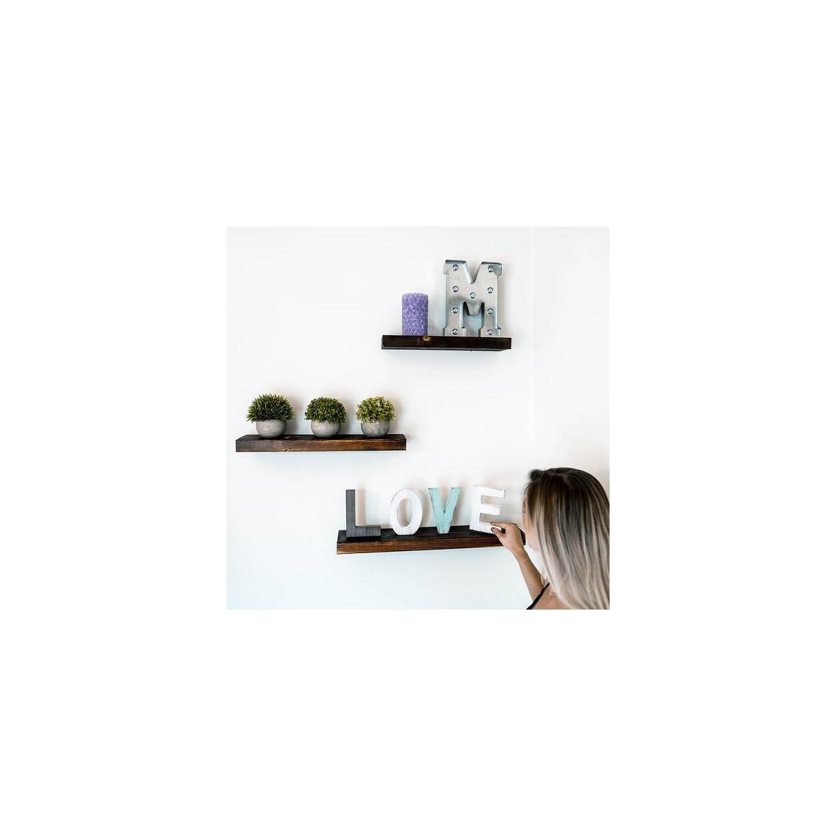 East World Torched Floating Shelves Set Of 3 Rustic Wood Wall Shelf ...