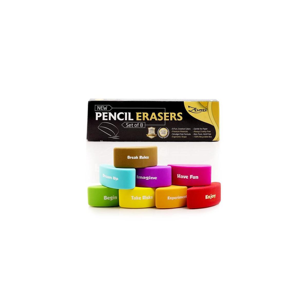 Pencil Erasers Set Of 8 Colorful Beautiful Coloring Drawing Gift Rebate ...