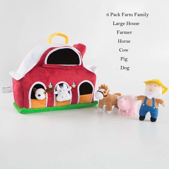 Farm House With 4 Plush Animals Horse Cow Pig Dog With 1 Farmer Stuffed ...