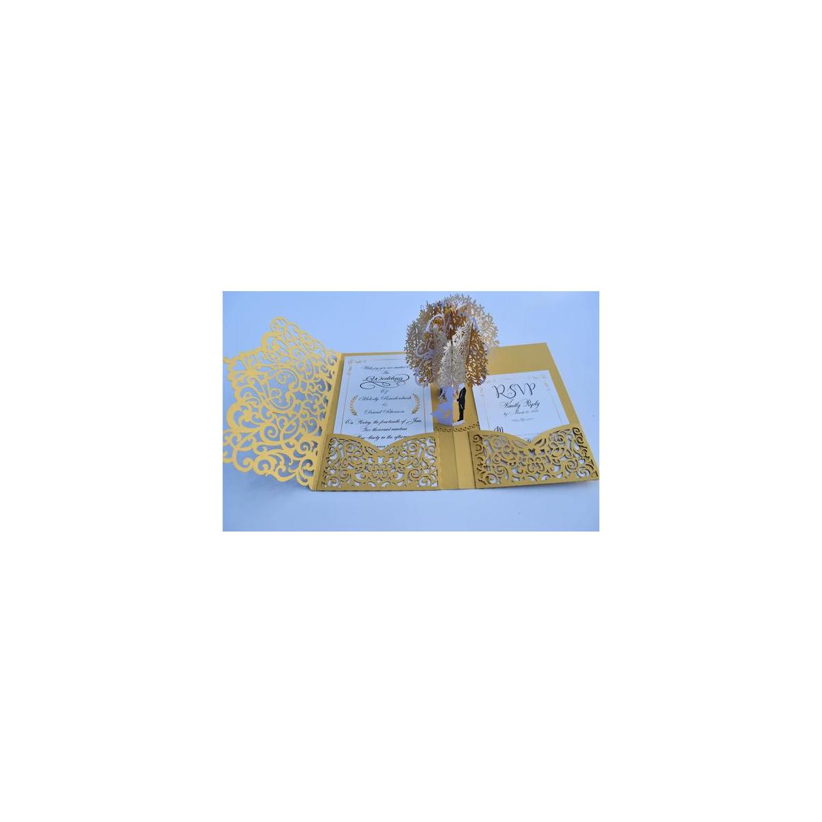 Gold Laser Cut 3d Pop Up Wedding Pocket Fold Card Designed By Tada ...